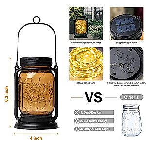 EVERMORE Solar Lantern Outdoor Hanging Mason Jar Lights 4 Packs with 30 LED Lights with Angel Pattern Waterproof Retro Design Decor for Garden Patio Lawn Yard