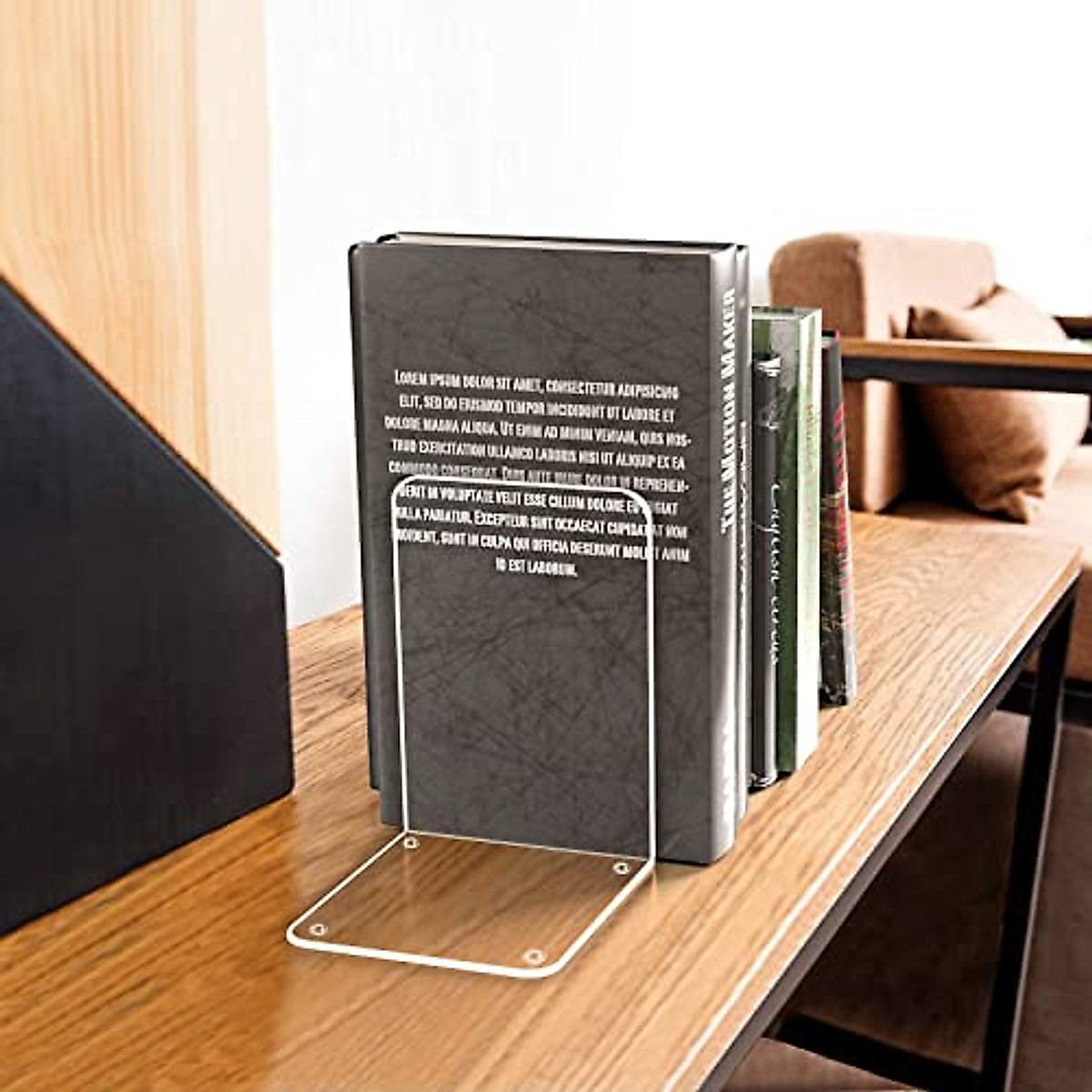 (Bundle of 2 Sets) MaxGear Book Ends Clear Acrylic Bookends for Shelves, Non-Skid Bookend, Heavy Duty Book End, Book Holder Stopper for Books/Movies/CDs/Video Games, 7.3 x 5.5 x 5.1 in, (2 Pairs)