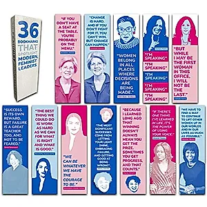 36-Pack of Feminist Leaders Paper Bookmarks. Perfect for Women, Girls and Feminists. These Cool, Cute, & Fun Book Marks Have Inspirational, Motivational Quotes by Ruth Bader Ginsburg, VP Harris, etc.