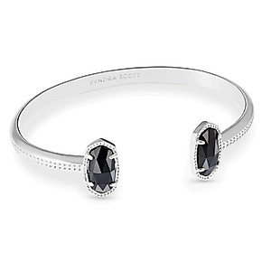Kendra Scott Elton Cuff Bracelet for Women, Fashion Jewelry, Rhodium-Plated, Black Opaque Glass