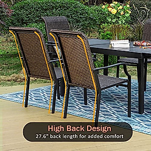 Sophia & William Patio Dining Set 9 Piece Expandable Outdoor Table Furniture Set with 8 Wicker Backyard Garden Dining Chairs and 1 Rectangular Metal Bistro Deck Table, Black