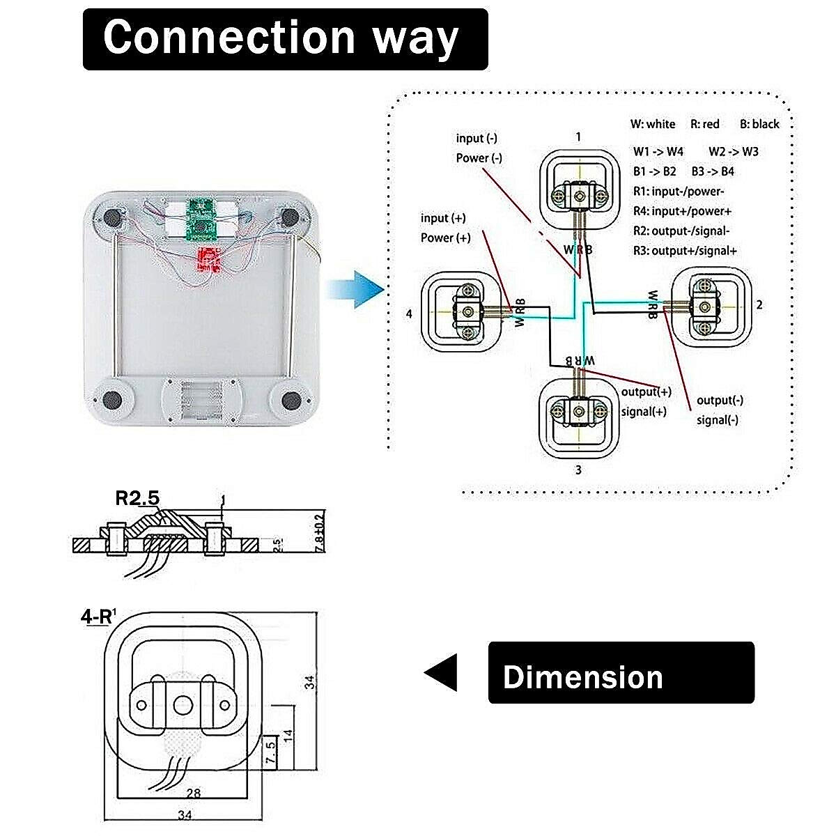 DAOKI 4pcs DIY 110lbs 50KG Half-Bridge Body Load Cell Weight Strain Sensor Resistance + HX711 AD Module