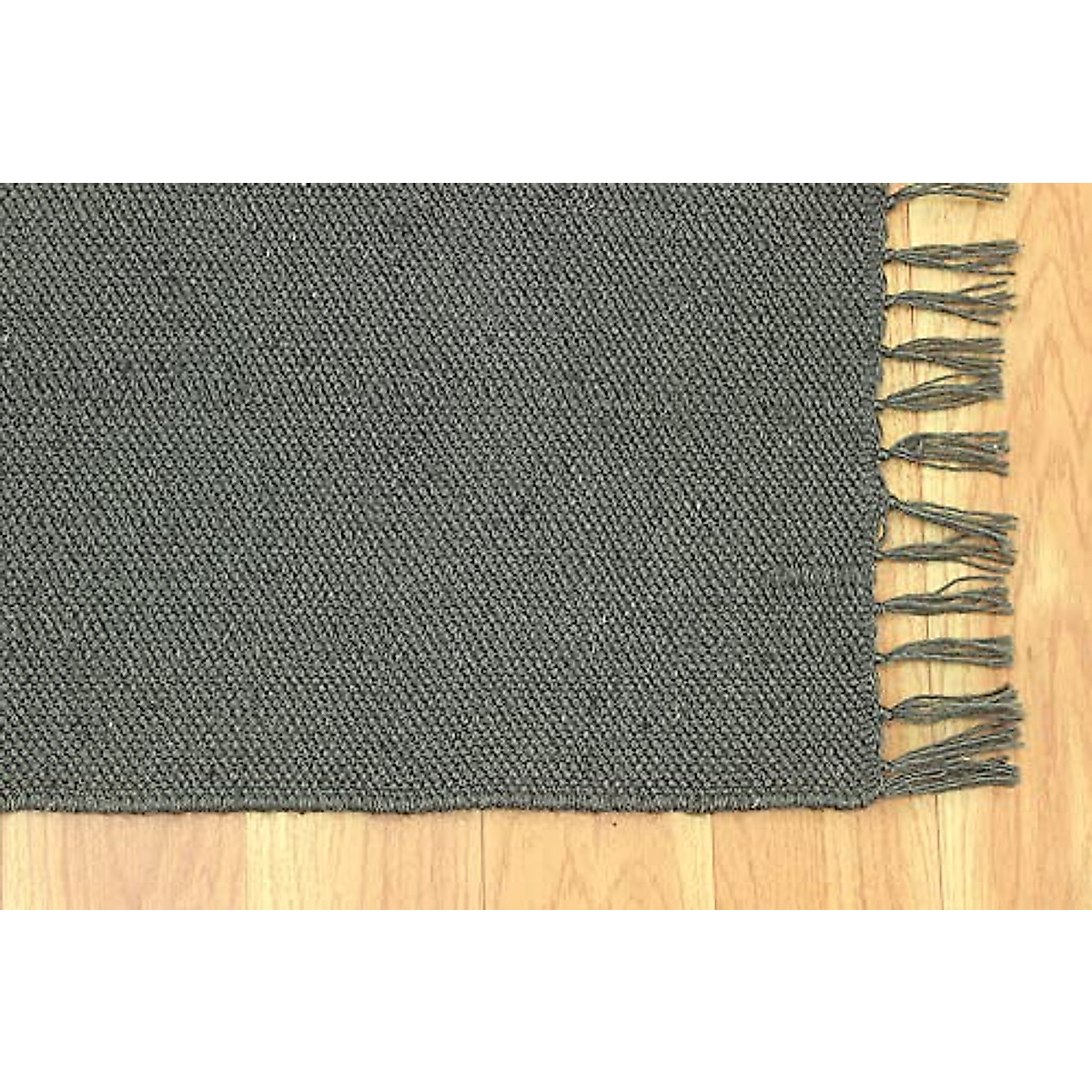 Casavani Indian Handmade Cotton Dhurrie Solid Black Area Rug Boho Kilim Flat Weave Rug Indoor Hall Room Decor Carpet Throw Rugs for Bedroom Living Room Bathroom Balcony 9x15 Feet