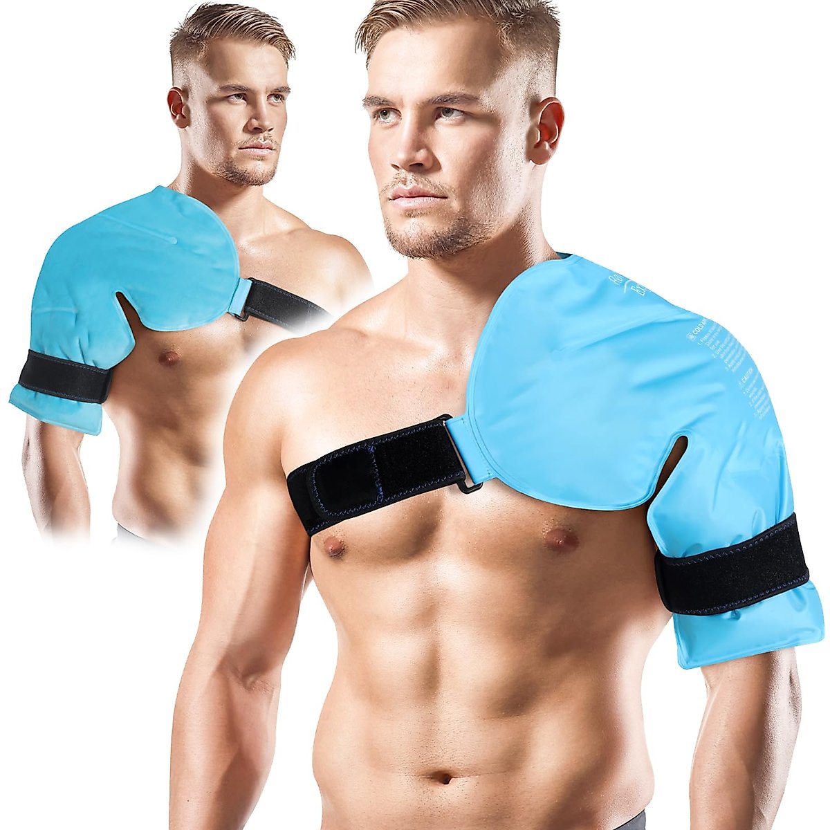 Relief Expert Extra Large Shoulder Ice Pack Wrap Reusable Rotator Cuff Cold Compression for Left or Right Shoulder and Upper Arm, Large Gel Cold Pack Wrap for Arm with Soft Plush Lining - Blue