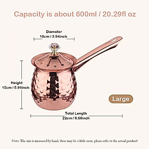 Alunsito 20 Oz / 600 Ml Stainless Steel Turkish Greek Arabic Coffee Pot, Stainless Steel Stovetop Coffee Maker with Lid and Handle, Espresso Maker, Milk & Butter Warmer, Rose Gold