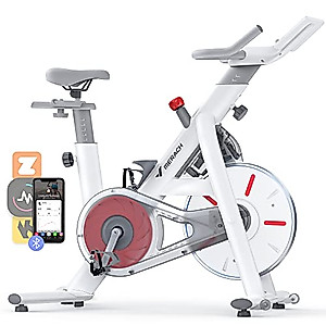 MERACH Exercise Bike, Bluetooth Stationary Bike for Home with Magnetic Resistance, Indoor Cycling Bike with 350lbs Weight Capacity, iPad Holder, TT, White