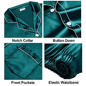 SWOMOG Women & Men Satin Pajamas Set Couple Matching Pajamas Long Sleeve Sleepwear Button Down Loungewear 2 Pcs Pj Set Women Green Medium