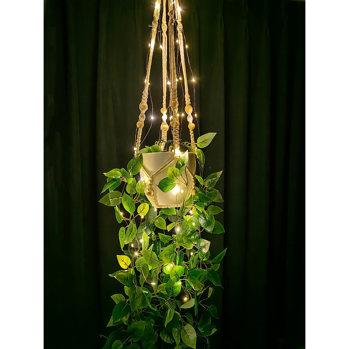 Fake Hanging Plants with Lights Artificial Plants for Home Decor Macrame Plant Hanger with Fake Vines Faux Hanging Planter for Wall Ceiling Bedroom Bathroom Kitchen Office Boho Decor Indoor