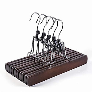 Amber Home Walnut Wooden Pants Hangers 10 Pack, Wood Clamp Hangers with Non Slip Padded Velvet, Jeans/Slacks Hangers Hair Extension Hangers for Skirts, Trousers, Wigs (Walnut, 10)
