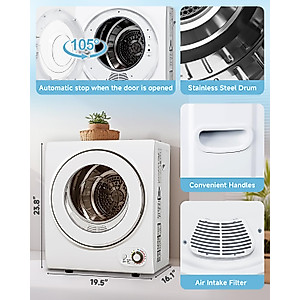 Feelfunn 110V Portable Dryer – 850W Compact Clothes Dryer with 4 Automatic Drying Modes, Stainless Steel Tub, Simple Control Knob for Apartments, Dorms & Small Spaces