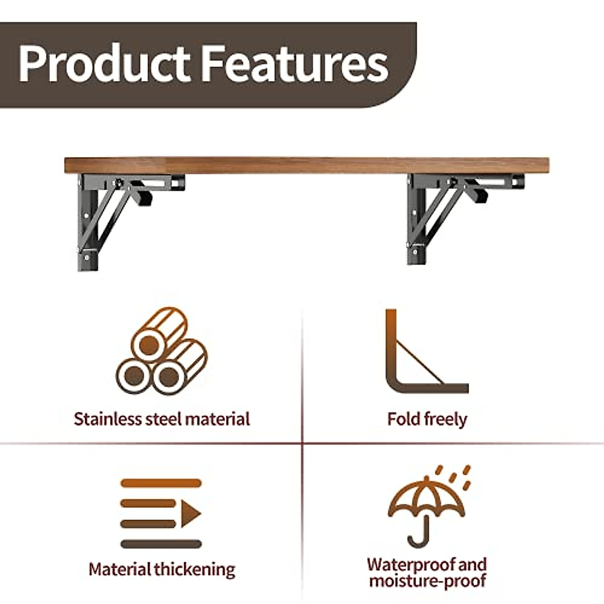 Floating Shelf Wall-Mounted Folding 3-Piece Set, Multifunctional Wall Mounted Shelf for Living Room, Bathroom, Kitchen, or Bedroom, Walnut Color