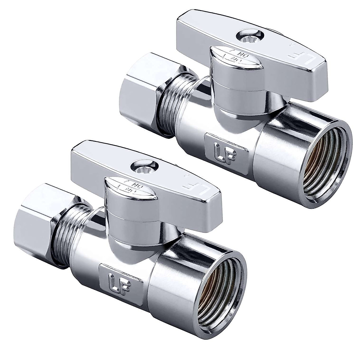 Minimprover 2 Pack Premium Brass Chrome plated 3/8" FIP Female Thread x 3/8 Inch OD Compression Quarter Turn Straight Water Angle Stop Valve Shut Off