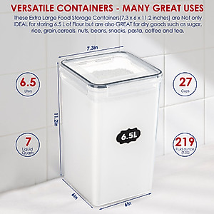 GCZXNSYM Extra Large Food Storage Containers with Lids | Airtight, Leak Proof, Plastic, BPA Free, Kitchen Items, Set of 2 (6.5L / 220 Oz) 8 PCS Labels&4 Spoons&1 White Pen for Sugar, Coffee, Bakin