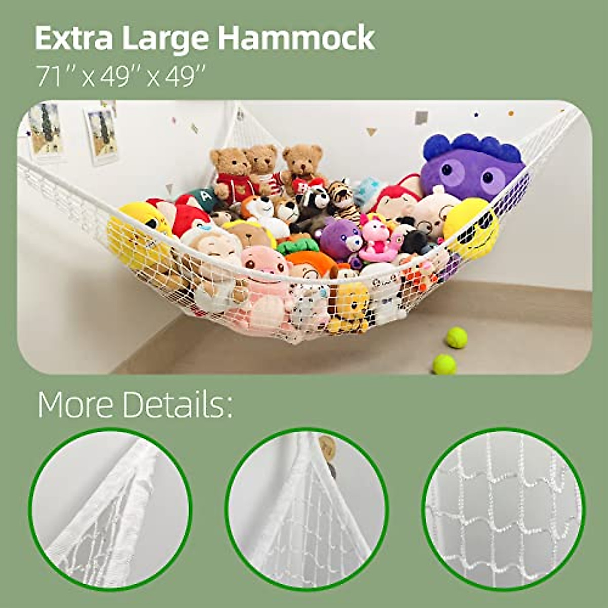 Stuffed Animal Hammock Net, Toy Storage Organizer with Extra Large Design, Corner Hanging Holder and Great Decor for Kids Bedroom, Baby Nursery Room, Expands to 5.9 Feet
