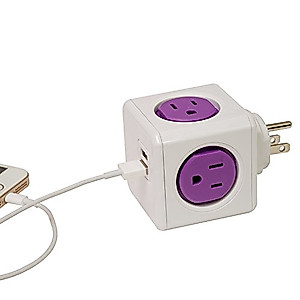 [Second Version] PowerCube Surge Protector Dual USB Ports and 4 Outlets Rewirable Wall Adapter Power Strip with 4 Plus Sockets, Orchid Purple