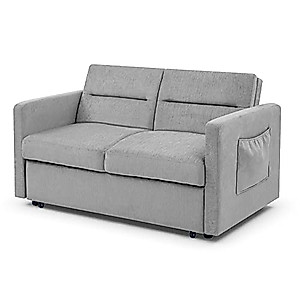 Anchorh Loveseats Sofa Bed with Pull-Out Bed,Adjsutable Back and Two Arm Pocket,Folding Futon Sofa Bed with Wood Legs Sleeper Sofa Recliner for Living Room (Grey)