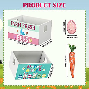 Bucherry Easter Mini Wooden Crate Set Easter Tiered Tray Decor Farm Fresh Eggs Wooden Basket with Easter Eggs and Carrots Easter Table Decor for Spring Kitchen Home Decor (Egg Style)