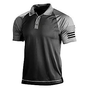 WENKOMG1 Mens Tactical Shirts,4th of July Polo Shirt Short Sleeve Patriotic Combat T-Shirt Quick Dry Military Tee Shirt,Long Sleeve Polo Shirts for Men Summer Shirts 223 Trendy(B-Gray,Large)