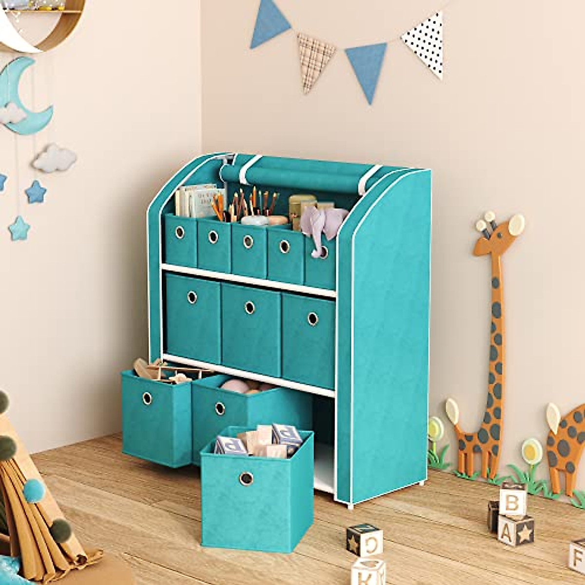 HOMEFORT 11 Drawer Dresser Chests of Drawers Toy Clothes Organizer Fabric Storage Cube Bins with Sturdy Metal Shelf for Bedroom Living Room
