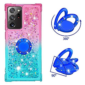 nincyee Shockproof Case for Samsung Galaxy Note20 Ultra,Glitter Shine Diamond Gradient Color Quicksand Transparent TPU Cover with Rotating Ring Kickstand