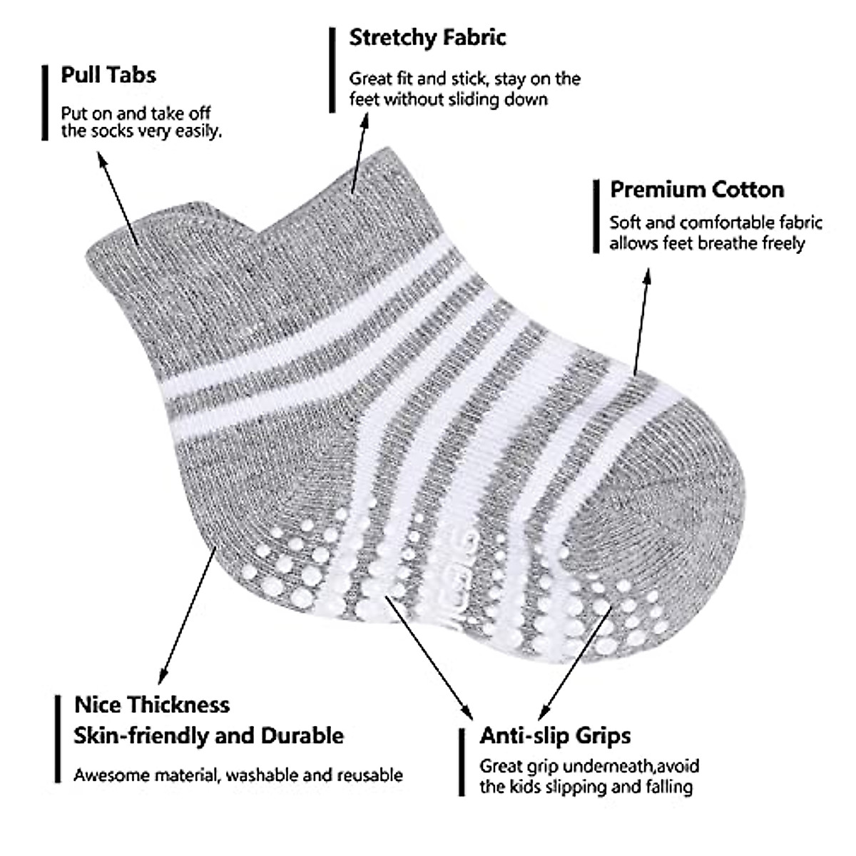 Infinicare Non-Slip Grip Baby Socks - Anti Skid Infant Baby Ankle Socks Low Cut for Infants Toddlers Kids Girls Boys (6-12 Months)