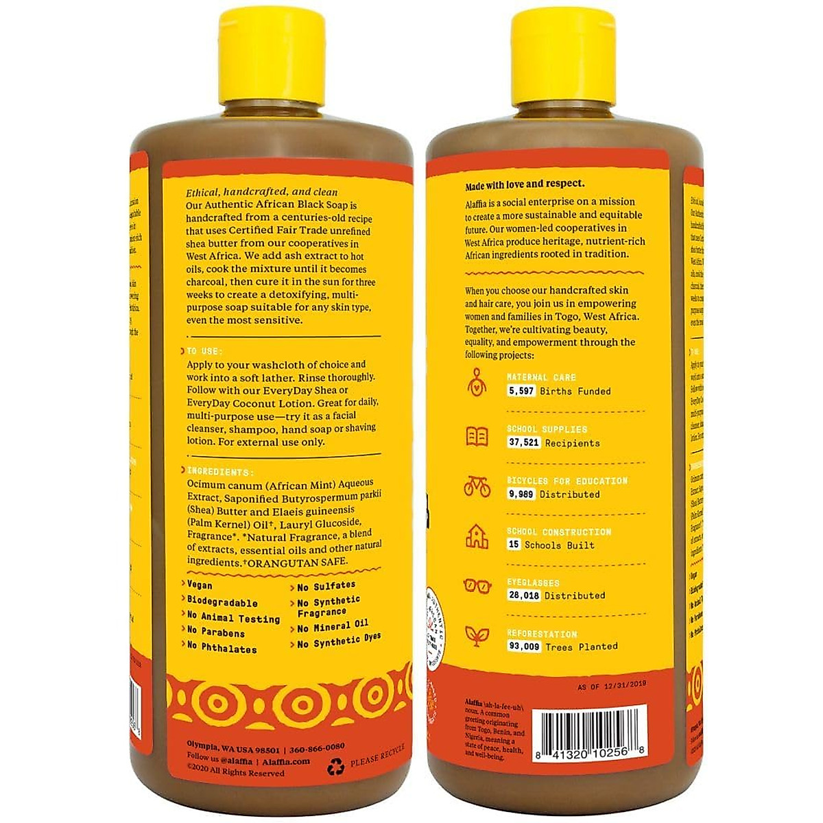 Alaffia Authentic African Black Soap Variety 2-Pack – All-In-One Liquid Soap, Travel-Size Eucalyptus Tea Tree + Full-Size Citrus Ginger Body Wash, Face Wash, Shampoo, Shaving Soap