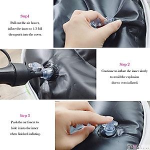 FBTS Prime Inflatable Footstool Ottoman Black Stripe Round 21x9 Inch Patio Foot Stools and Ottomans Portable Footrest