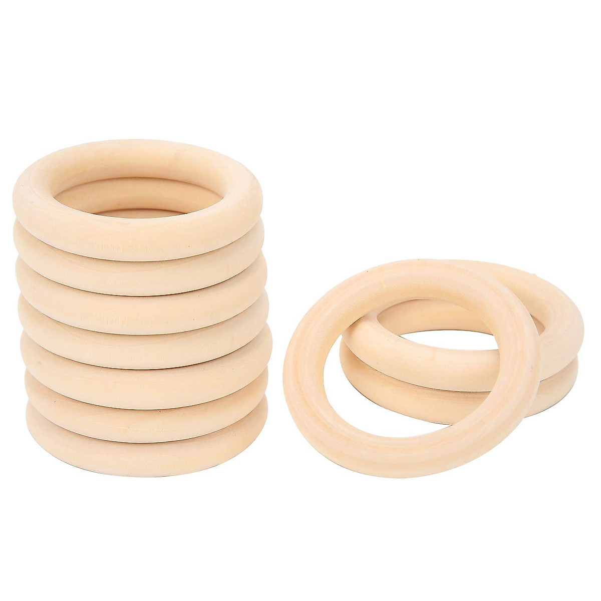 10Pcs Wood Teething Rings, 65mm Baby Unfinished Wood Circles Without Paint, Smooths Wood Circles for Crafts DIY Teething Ring, Jewelry Pendant Connectors (Wood Color-65mm)