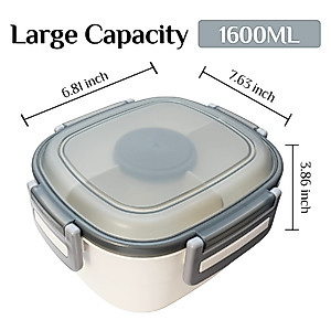 ELXXROONM Bento Box Salad Container with Ice Pack - Stackable Leak Proof Lunch Container with Inner Dressing Cup - Large Capacity with Fork for Picnic 43.96oz