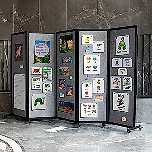 Artigwall Aluminum Alloy Room Divider 180 Portable Wall Partition | Freestanding Office Divider | Folding Privacy Screen | Locking Wheels | Temporary Room Separator | 5 Panels (5, Light Grey)