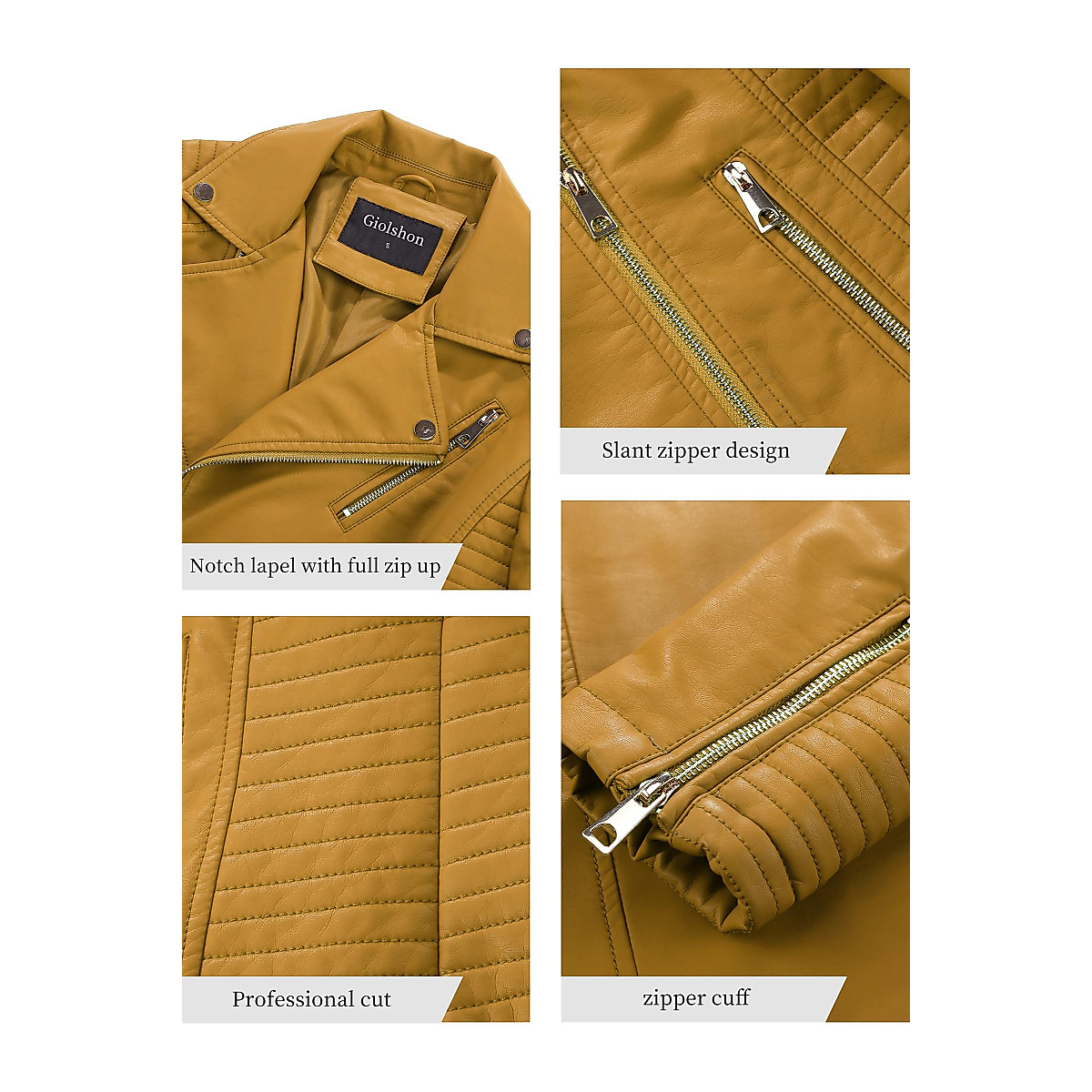 Giolshon Faux Leather Short Jacket Women Motorcycle Biker Casual Coat for Spring Fall and Winter 53 Ginger S