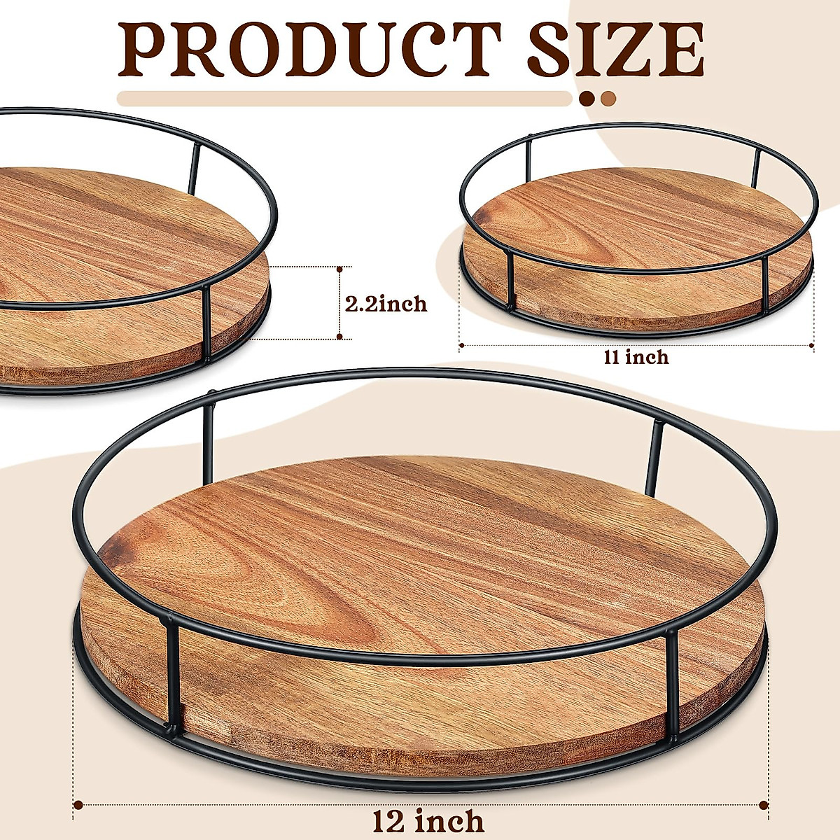 Geetery 4 Pack 11 Inch 12 Inch Wood Lazy Susan Organizer for Cabinet 360 Degree Kitchen Countertop Turntable Organizer with Steel Edges Lazy Susan Turntable Storage for Table Spices Pantry Fridge