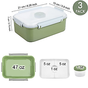 Shopwithgreen Set of 3 Salad Food Storage Container To Go, School & Travel,Food Prep Storage Containers with Lids (Khaki Green&Khaki Green&Khaki Green)