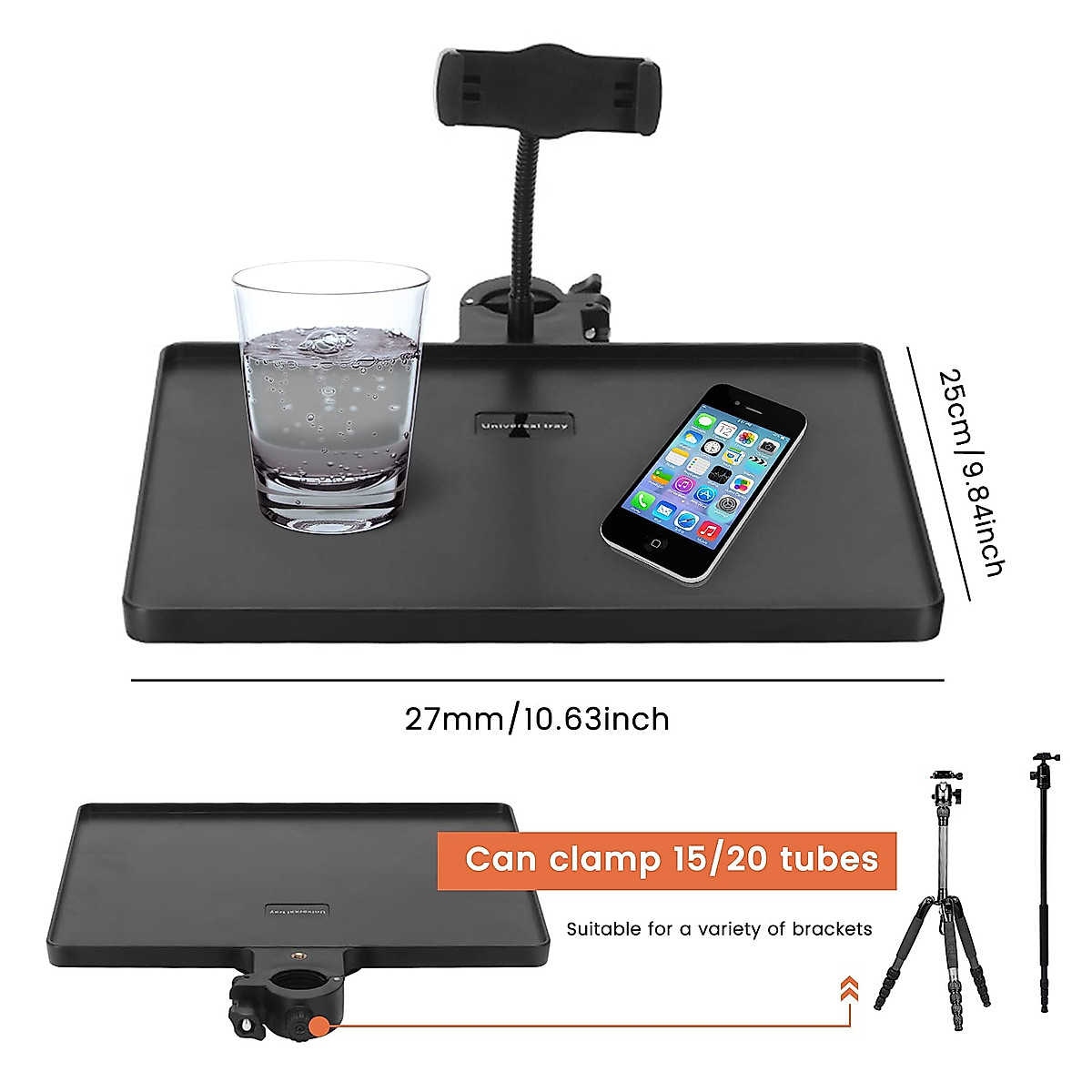 Phone holder Microphone Stand Tray, Clamp-On Rack Tray,Cell Phone Stand for Music Sheet,Compatible with Most Microphones Stands for Live Streaming,Karaoke, Recording