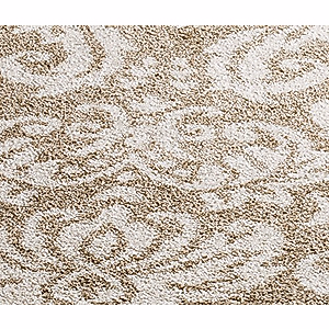 SAFAVIEH Florida Shag Collection 5'3" x 7'6" Beige/Cream SG460 Damask Non-Shedding Living Room Bedroom Dining Room Entryway Plush 1.2-inch Thick Area Rug