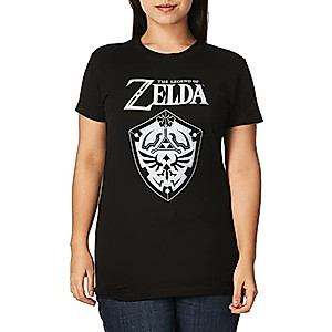 Nintendo Womens Legend of Zelda Shield Crew Neck Graphic T-Shirt T Shirt, Black, Medium US