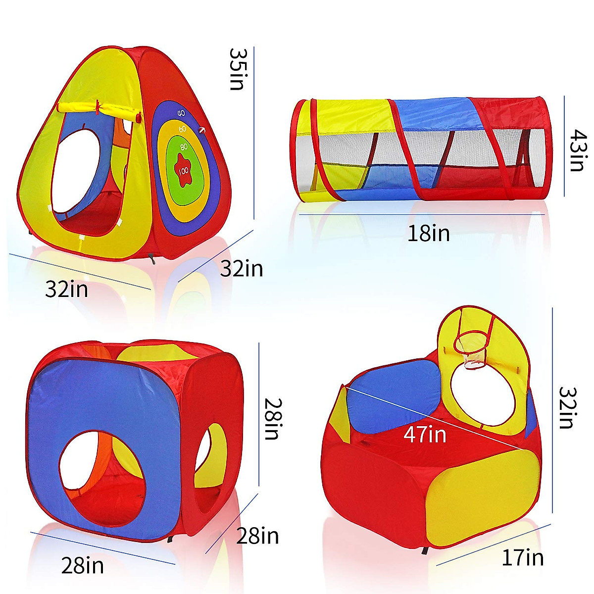 Yoobe Kids Play Tents Jungle Gym w/Pop Up Tents, Tunnels, and Basketball Pit for Boys, Girls, Babies, and Toddlers with Carrying Case for Indoor & Outdoor Use (5 in 1)