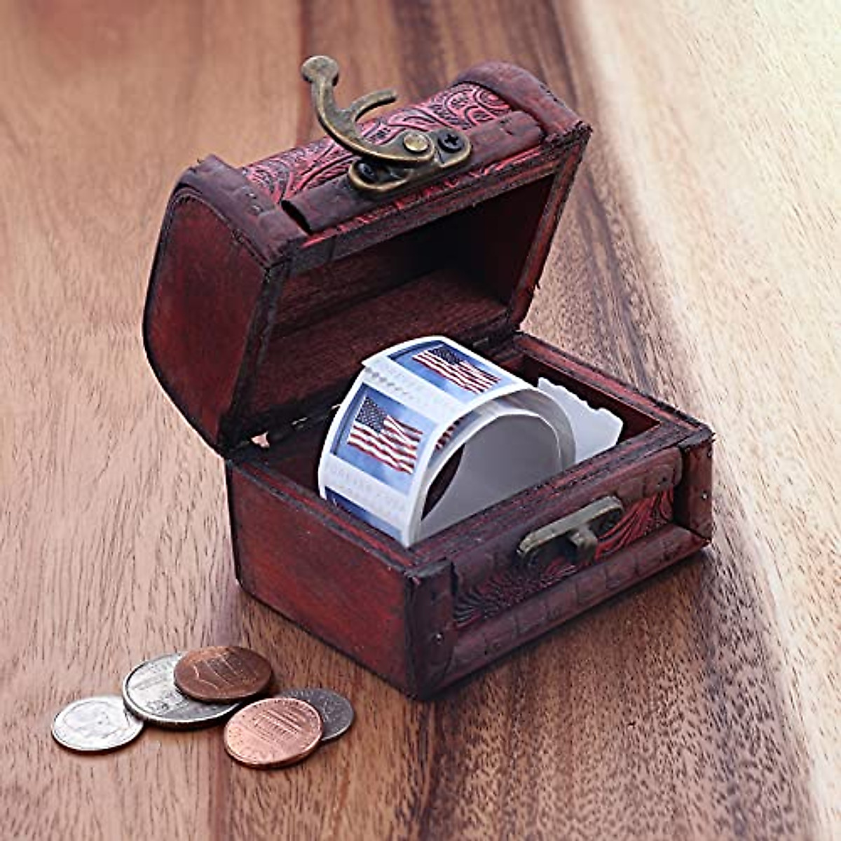 SandT Collection 3 Inch Wooden Keepsake Treasure Chest Trinket Box - Swirl