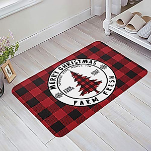 Bathroom Floor Rugs Merry Christmas Sponge Doormat Absorbent Non Slip Durable Flannel Mat Farm Fresh Christmas Tree Red Buffalo Plaid Christmas Memory Foam Mats for Bathroom Kitchen20 x 31.5 inches