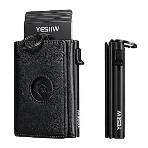 YESIIW Airtag Wallet For Men - Multifunctional Wallet Leather Card Holder With Keychain, Protection Up To 10 Cards Card Case