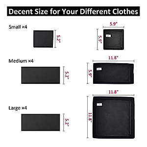 Hinotori Drawer Organizer for Clothing Foldable Storage Bins Closet Baby Dresser Drawer Divider Nursery Basket Box for Underwear, Bras, Lingerie, Black, 12 Pack