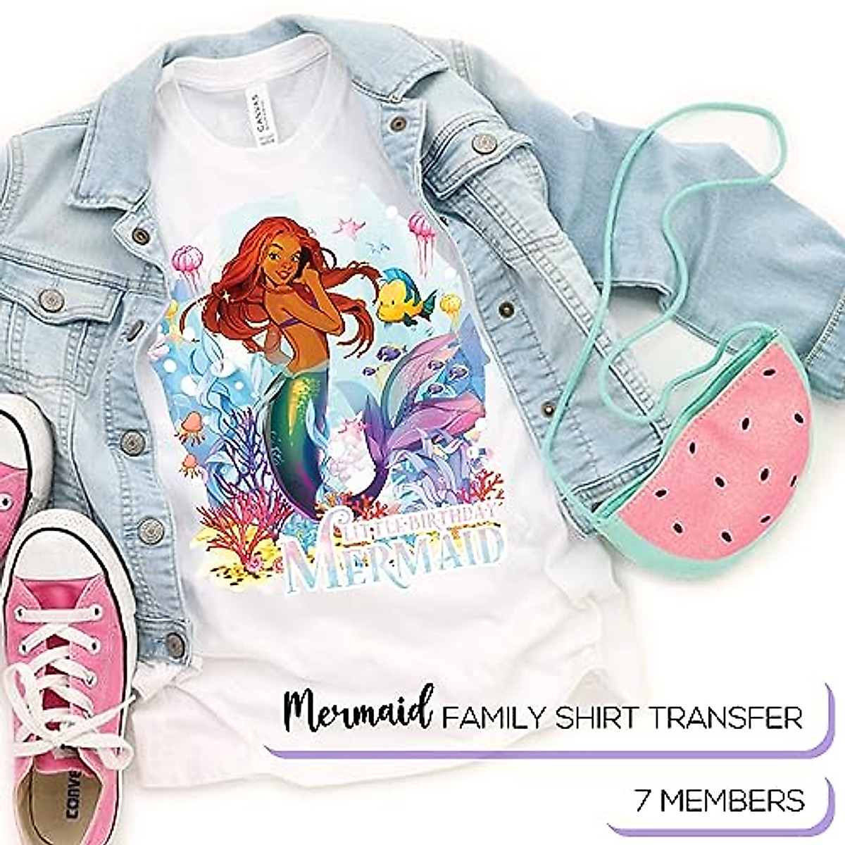 Mermaid Birthday Iron on Transfer for Family Members Shirts - Print Matching Tees Shirt Silhouette Heat Decal Vinyl Patches Applique for Birthday Party Decoration Supplies Matching Girl HTV