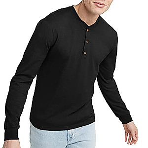 Hanes Comfortblend Originals T-Shirt, Long Sleeve Cotton Henley Tees for Men, Black, Small