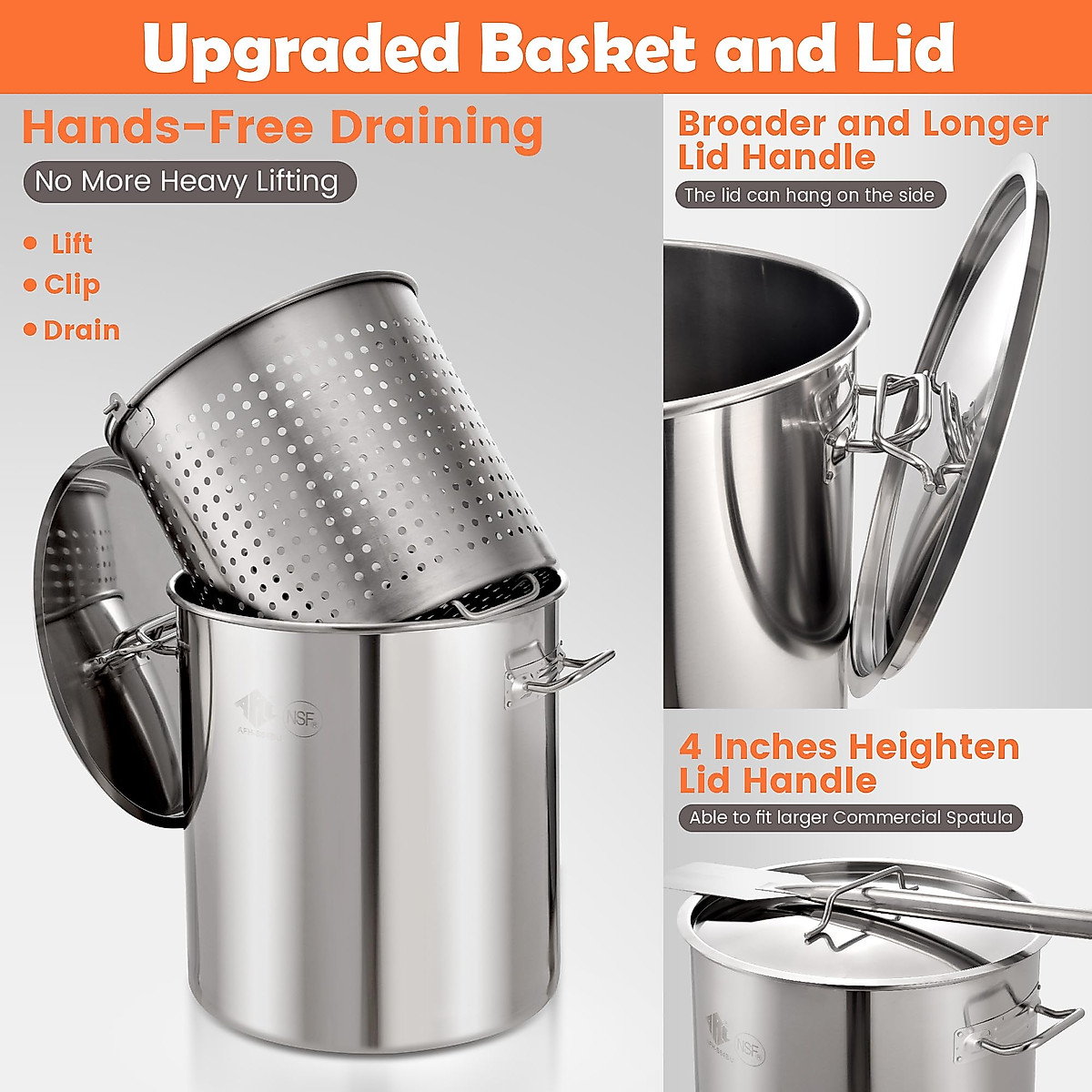 ARC 64-Quart Stainless Steel Seafood Boil Pot with Basket and Two Brown Paper, Crawfish, Crab, Lobster, Shrimp Boil Stock Pot with Strainer, Turkey Fryer Pot, 16 Gallon