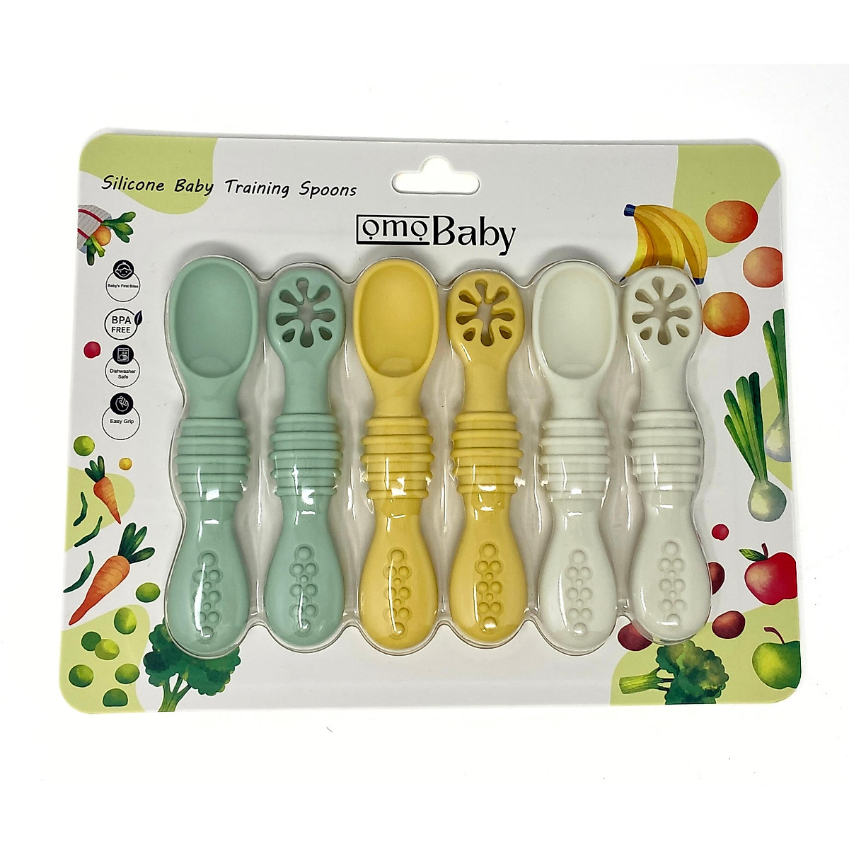 omoBaby 6 Pack Baby Led Weaning Silicone Spoons (Yellow)