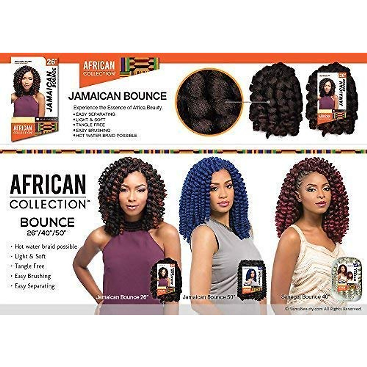 6 Packs Deal!!! JAMAICAN BOUNCE 26" - Sensationnel African Collection Crochet Braid (6-PACK, 1B Off Black)