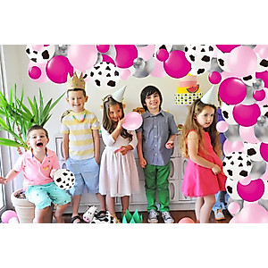 Cow Balloon Garland Arch Kit - 125Pieces Rose Red Light Pink Metallic Silver Balloons for Western Cowgirls Birthday Wedding Last Rodeo Bachelorette Bride Shower to be Party Decorations