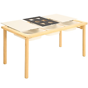 Sensory Table with 3 Foldable Storage Bins, Multifunction Wooden Sand and Water Table with Double-Side Board & Paper Roll Dispenser, Activity Game Table, Indoor Outdoor Use, for Kids