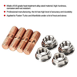 Stud Kit M10x1.50 Thread Screw and Nuts Set, 8Pcs 4 Set Manifold Studs Kit, T3 T4 T6 High Strength Stud Kit Flange Nuts