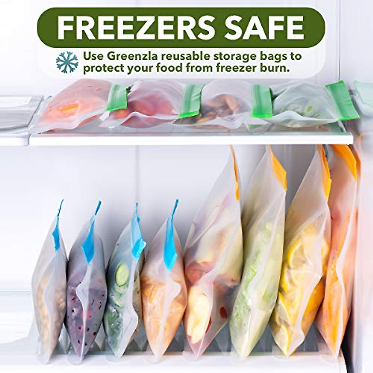 Greenzla Reusable Food Storage Bags – 12 Pack BPA FREE Freezer Bags (4 Reusable Gallon Bags & 4 Reusable Sandwich Bags & 4 Reusable Snack Bags), EXTRA THICK & Leakproof Reusable Lunch Bags for Food